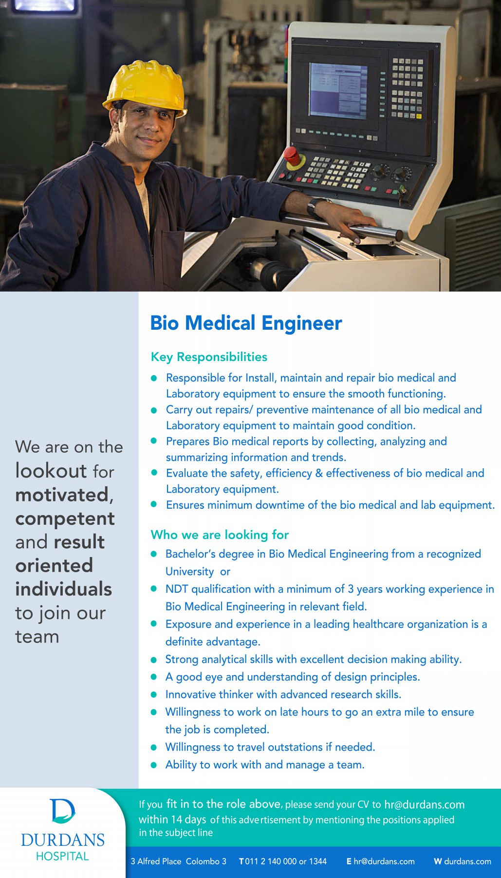 FormatFactoryBio Medical Engineer (1) - Durdans Hospital